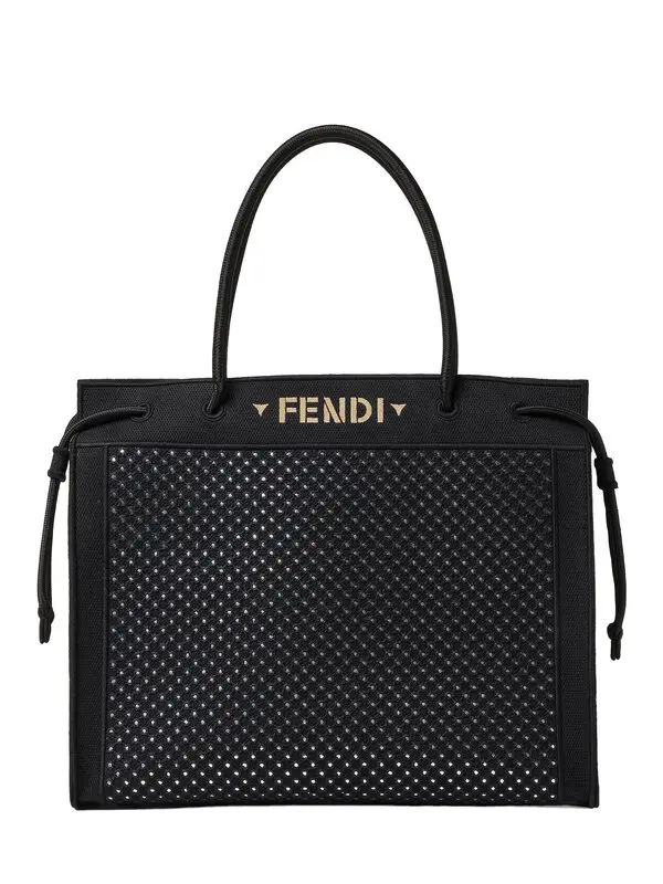 Fendi Magic Shopper Large Black Embroidered Fabric Shopper With Mirrors - [black]